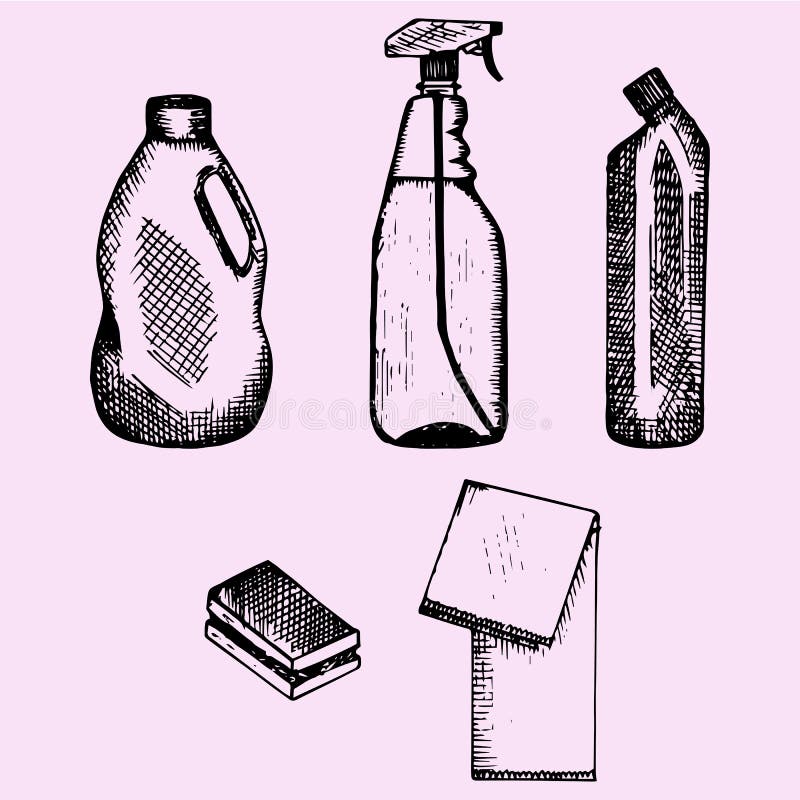 Detergent Container, Sponge and Cleaning Cloth Stock Vector ...