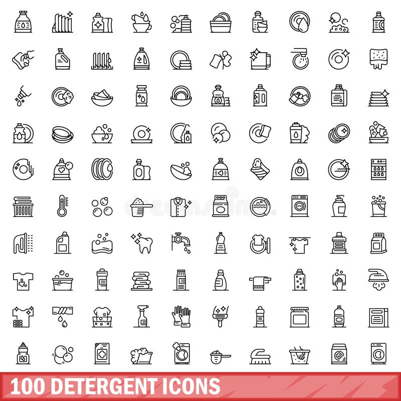 100 Detergent Icons Set, Outline Style Stock Vector - Illustration of ...