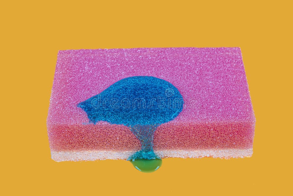 Detergent on the Sponge. the Detergent in the Form of a Gel Flows on a ...