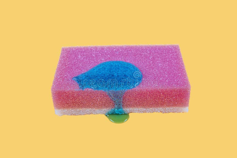 Detergent on the Sponge. the Detergent in the Form of a Gel Flows on a ...