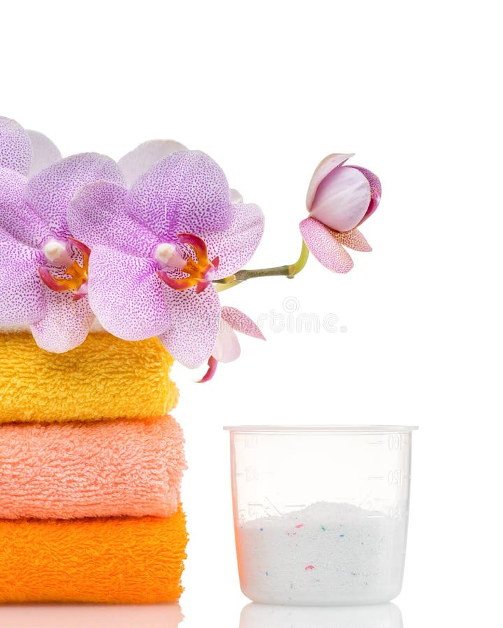 Detergent for Washing Machine in Laundry with Towels Stock Photo ...