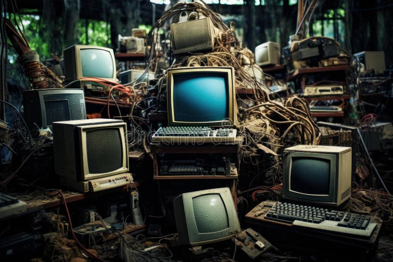 Deteriorated Old Rusty Computers. Generate Ai Stock Image - Image of ...