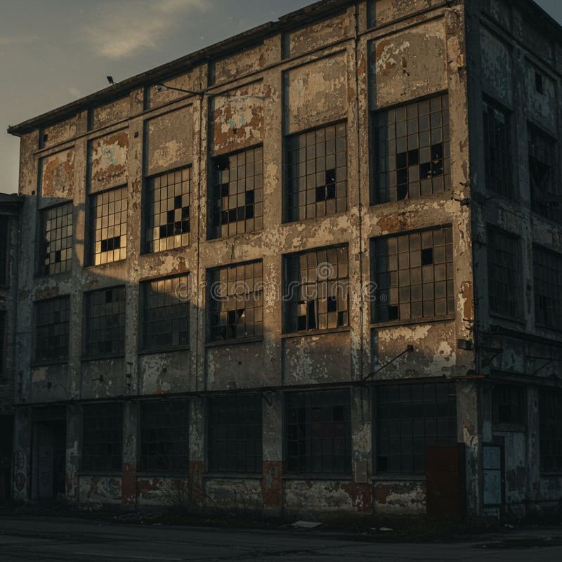 A Deteriorating Industrial Building with Large, Broken Windows. the ...