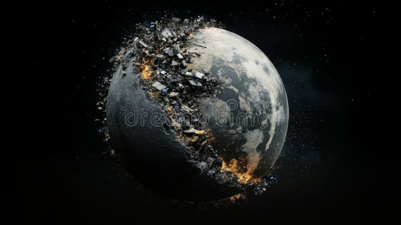 Deteriorating Planet Concept with Debris and Fiery Elements Stock ...
