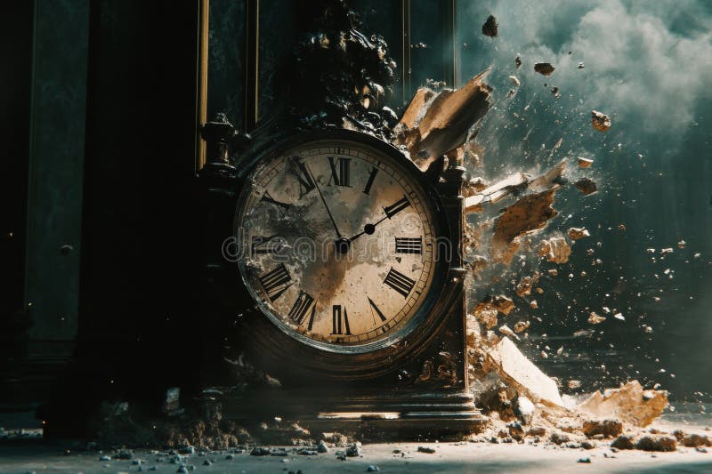The Deterioration of Time a Clock Shattering, Symbolizing the Passage ...