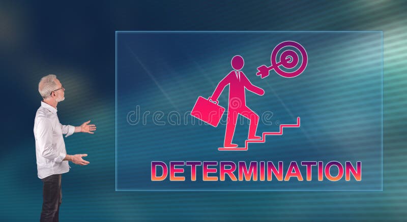 A Determination Concept Explained by a Businessman on a Wall Screen ...