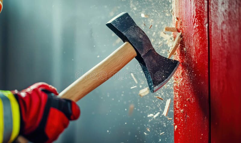 With Determination, a Firefighter Powerfully Chops Down a Red Door ...