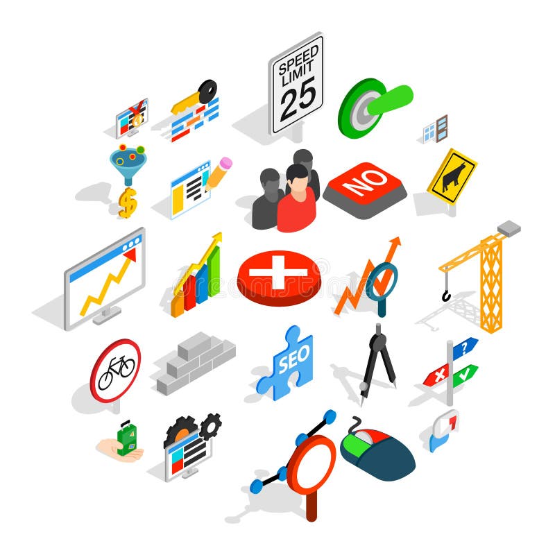 Determination Icons Set, Isometric Style Stock Vector - Illustration of ...