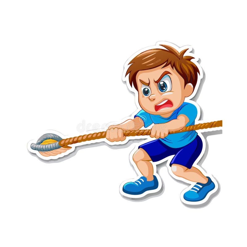 Determined Boy Pulling Rope in Tug of War Game Stock Photo ...