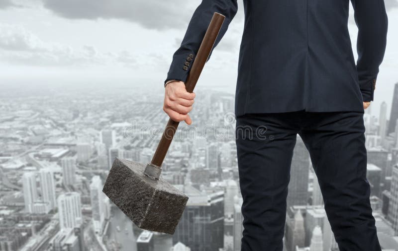 Determined Businessman with Hammer Stock Photo - Image of hand, crisis ...