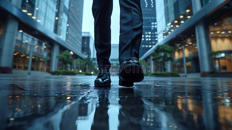 Determined Businessman Walking on an Empty Road Stock Illustration ...