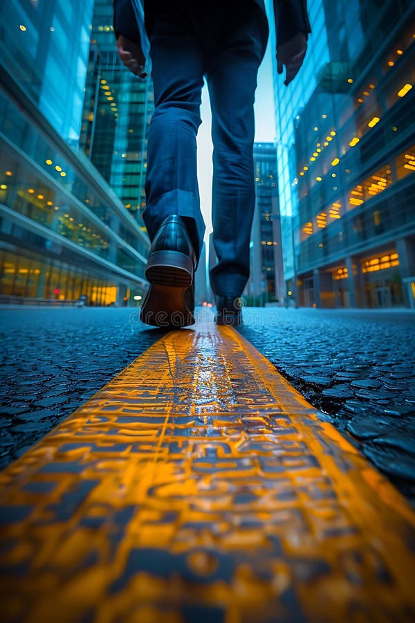 Determined Businessman Walking on an Empty Road Stock Illustration ...