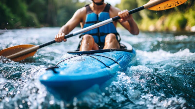 Determined Canoeist Navigating Rapids with Focus in Summer Olympic ...