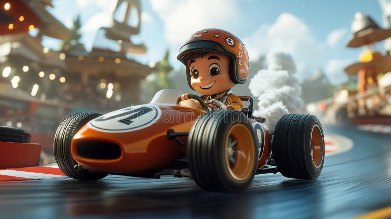 A Determined Cartoon Racer Speeding Car Stock Illustration ...