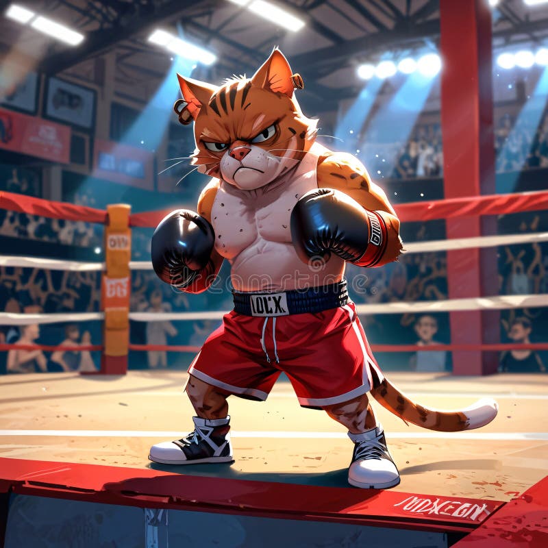 Determined Cat Boxer Wearing Boxing Gloves Standing in Boxing Ring ...