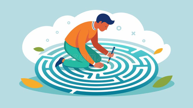 With a Determined Expression a Person Works on a Labyrinth Drawing ...