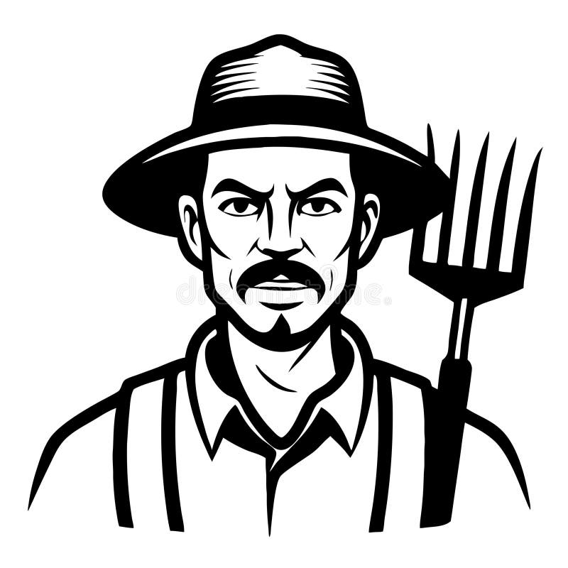 Determined Farmer Holding Pitchfork Vintage Inspired Vector ...