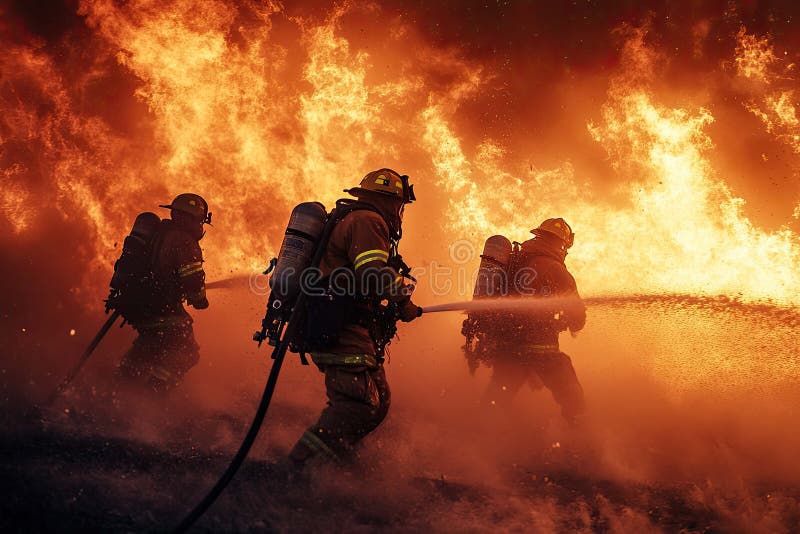 A Determined Firefighter Standing at the Edge of a Blazing Wildfire ...