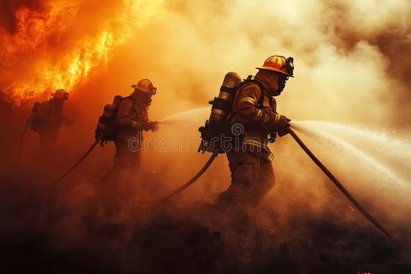 A Determined Firefighter Standing at the Edge of a Blazing Wildfire ...