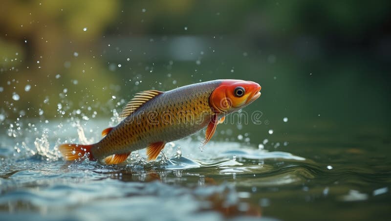 A Determined Fish Jumps To Freedom from a Pond Stock Illustration ...