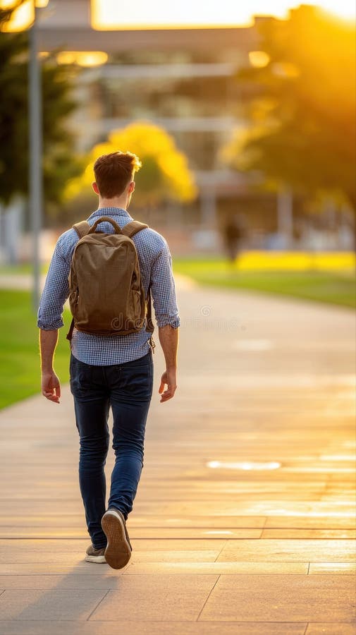 Determined Graduate Walking Confidently through Campus Pathway with ...