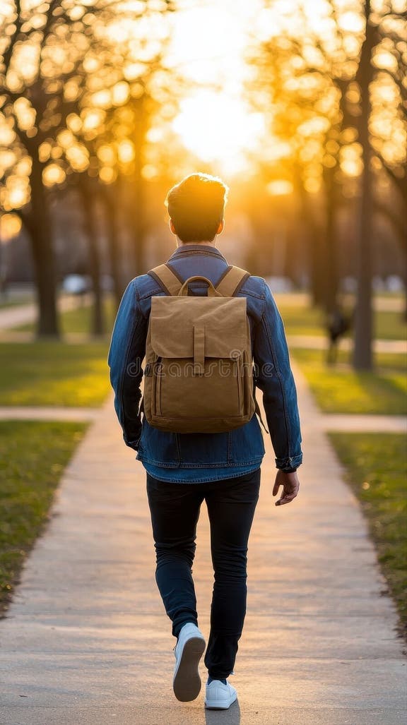 Determined Graduate Walking Confidently Down Path through Campus with ...