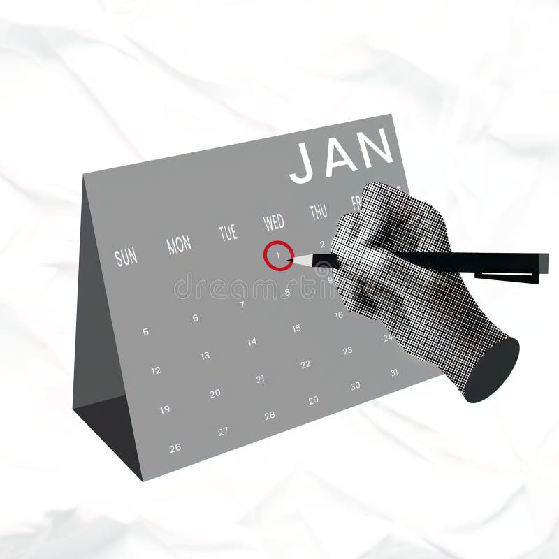 Determined Hand Marking a Crucial Date on Calendar in January for ...