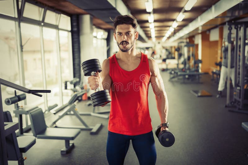 Determined Male Exercising in Gym Stock Image - Image of bodybuilding ...