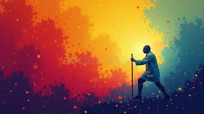 Determined Man on a Vibrant Abstract Journey Stock Illustration ...