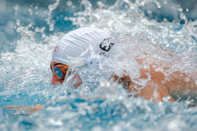Determined Pentathlete Swimming with Endurance in Modern Pentathlon at ...