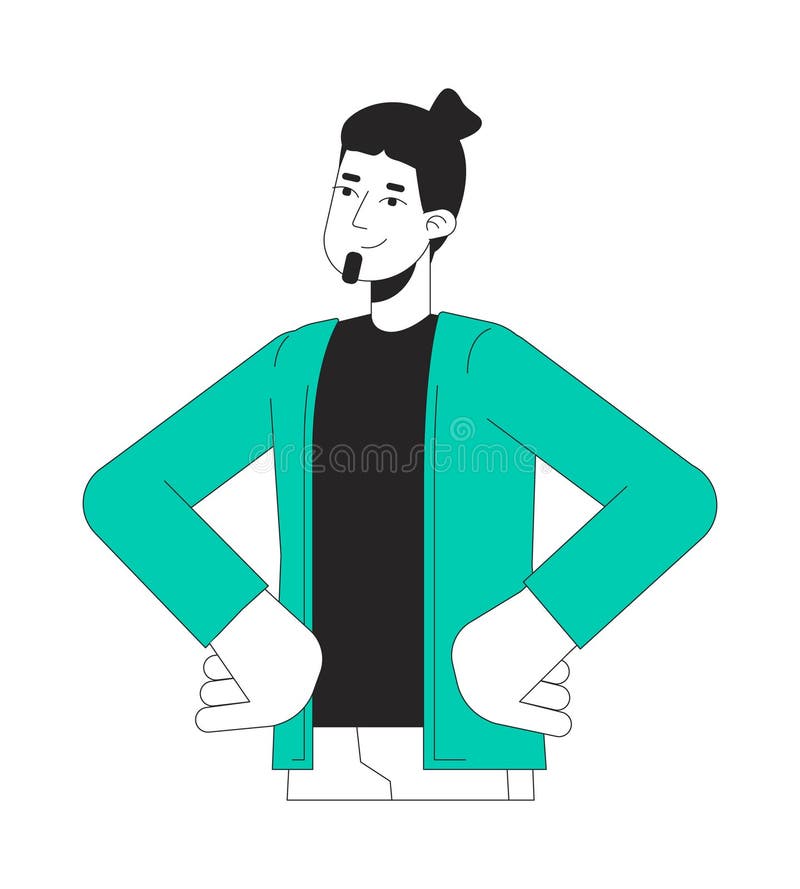 Determined Professional Man Hands on Hips 2D Linear Cartoon Character ...