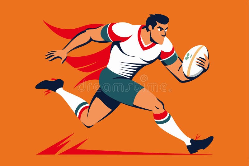 A Determined Rugby Player Sprints Forward with a Rugby Ball, Showcasing ...