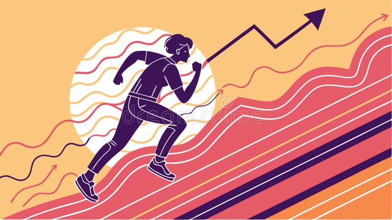 Determined Runner Achieving Goals with an Upward Arrow of Progress ...