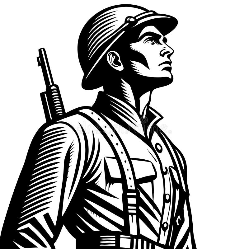 Determined Soldier Profile Facing Forward Representing Valor and ...