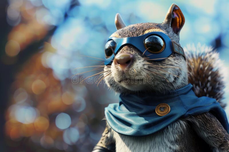 Determined Squirrel Wearing Aviator Goggles and Superhero Cape Stock ...