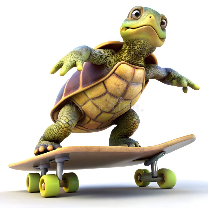 A Determined Turtle Balances on a Skateboard, Attempting To Perform ...