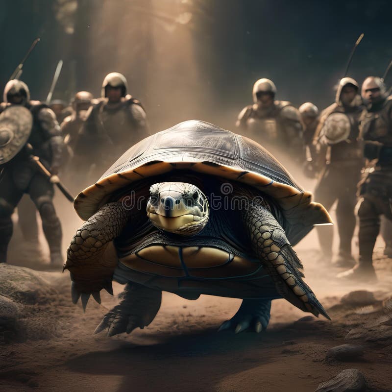 A Determined Turtle with a Shield, Leading a Group of Superhero Animals ...