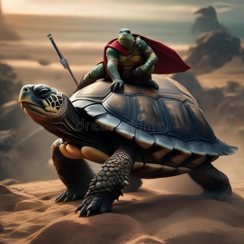 A Determined Turtle with a Shield, Leading a Group of Superhero Animals ...