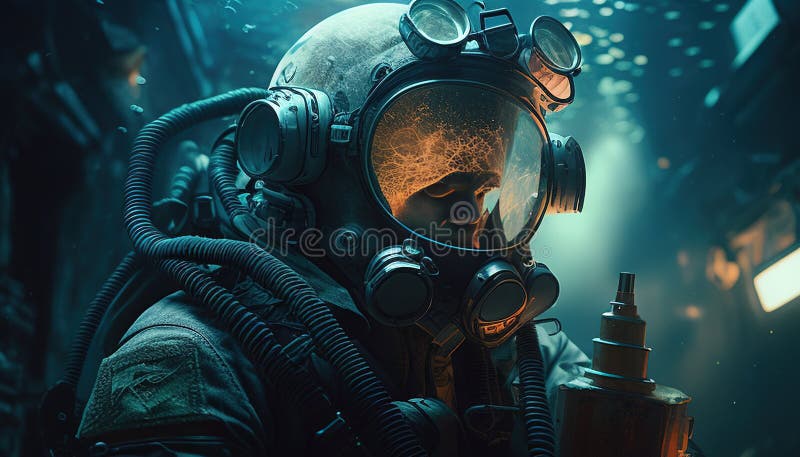 Determined Underwater Engineer Digital Art Illustration, Generative AI ...