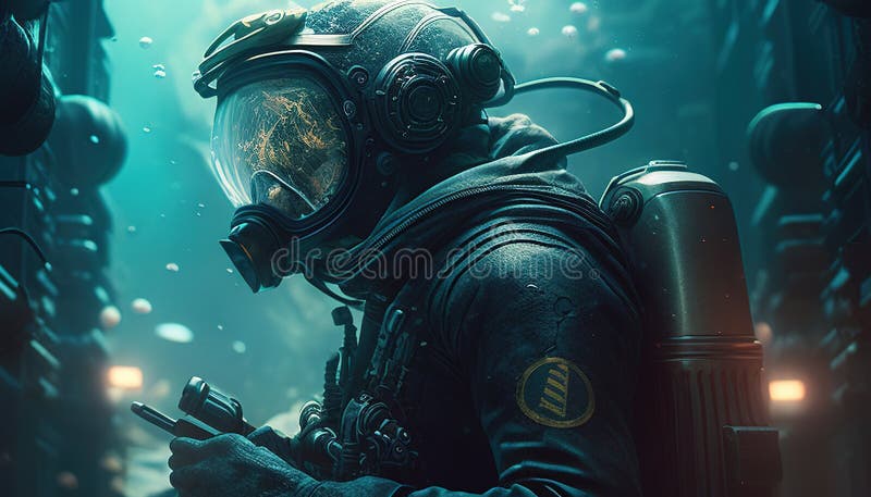 Determined Underwater Engineer Digital Art Illustration, Generative AI ...