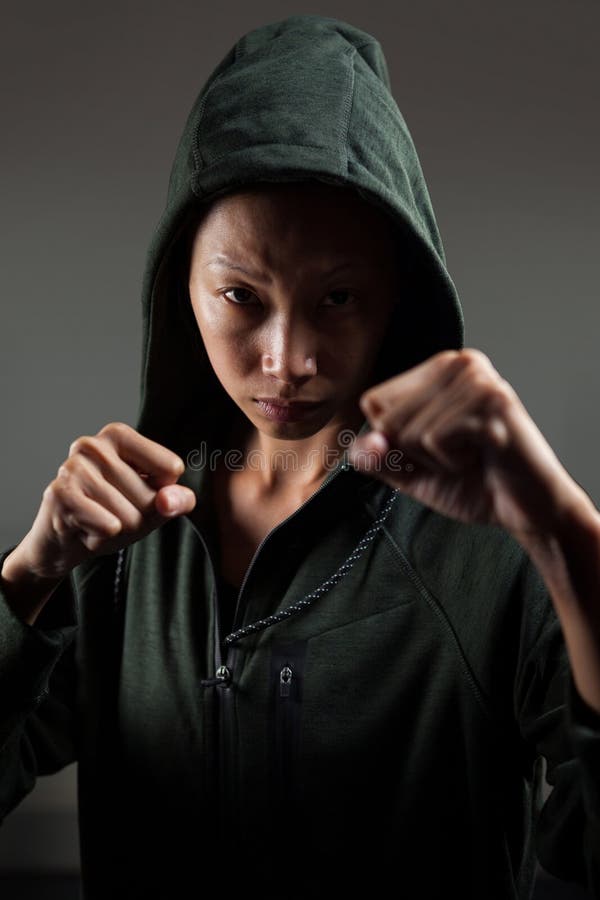 Determined Woman Practicing Boxing in Fitness Studio Stock Image ...