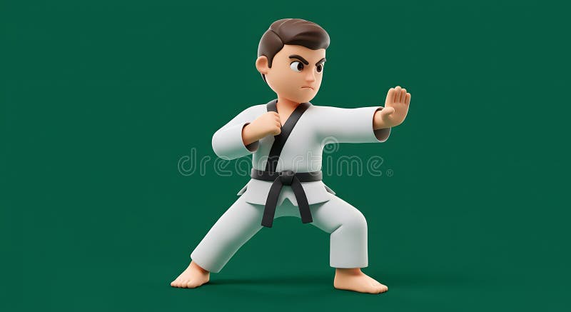 Focused Karate Kid: 3D Render of Martial Arts Action Stock Illustration ...