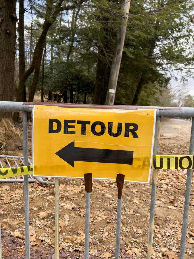 Detour Sign with an Arrow on a Fence Stock Photo - Image of concept ...
