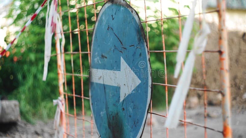 Detour Sign on a Blocked Road. Close - Up of the Sign Stock Footage ...