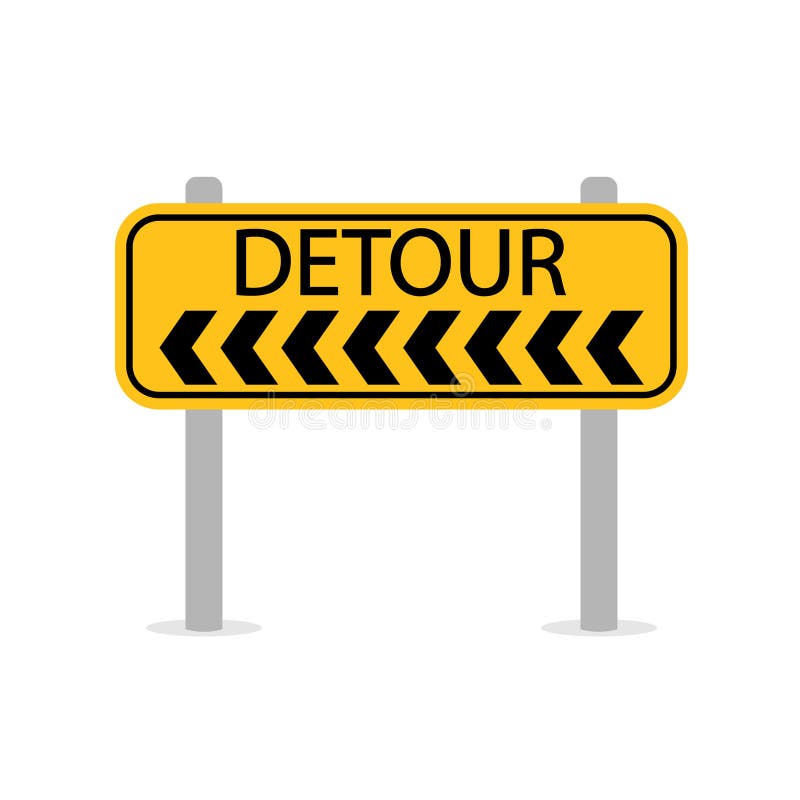 Detour To the Left. a Rectangular Yellow Road Sign with Black Arrows ...