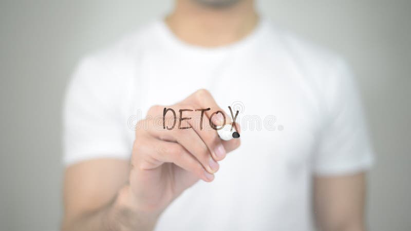 Detox, Man Writing on Transparent Screen Stock Image - Image of colours ...