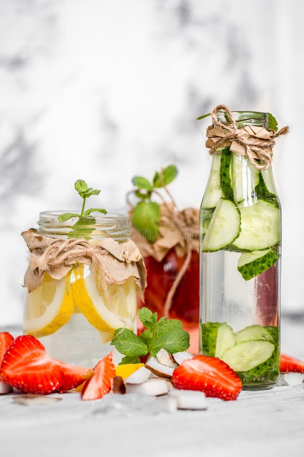 Detox Summer Drink with Fruit Stock Photo - Image of blueberry, fresh ...