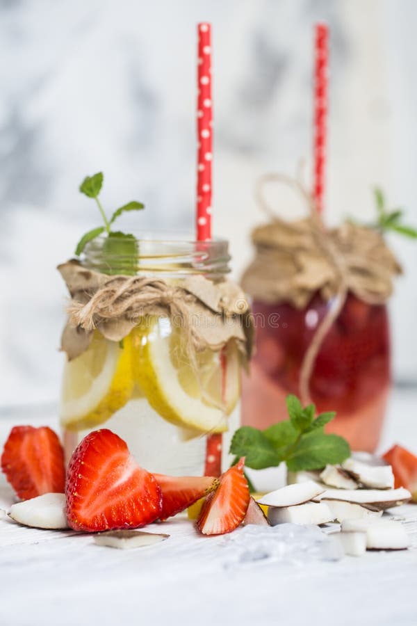 Detox Summer Drink with Fruit Stock Photo - Image of healthy ...
