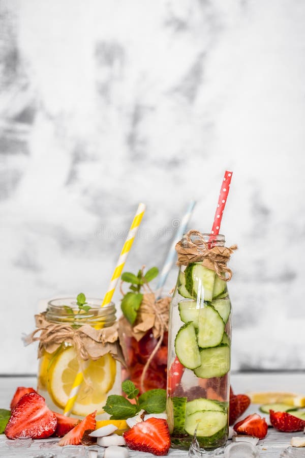 Detox Summer Drink with Fruit Stock Image - Image of food, healthy ...