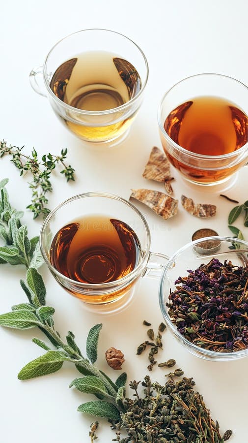 A Detox Tea Setup with Herbal Blends and Clear Glass Cups. Pic Stock ...